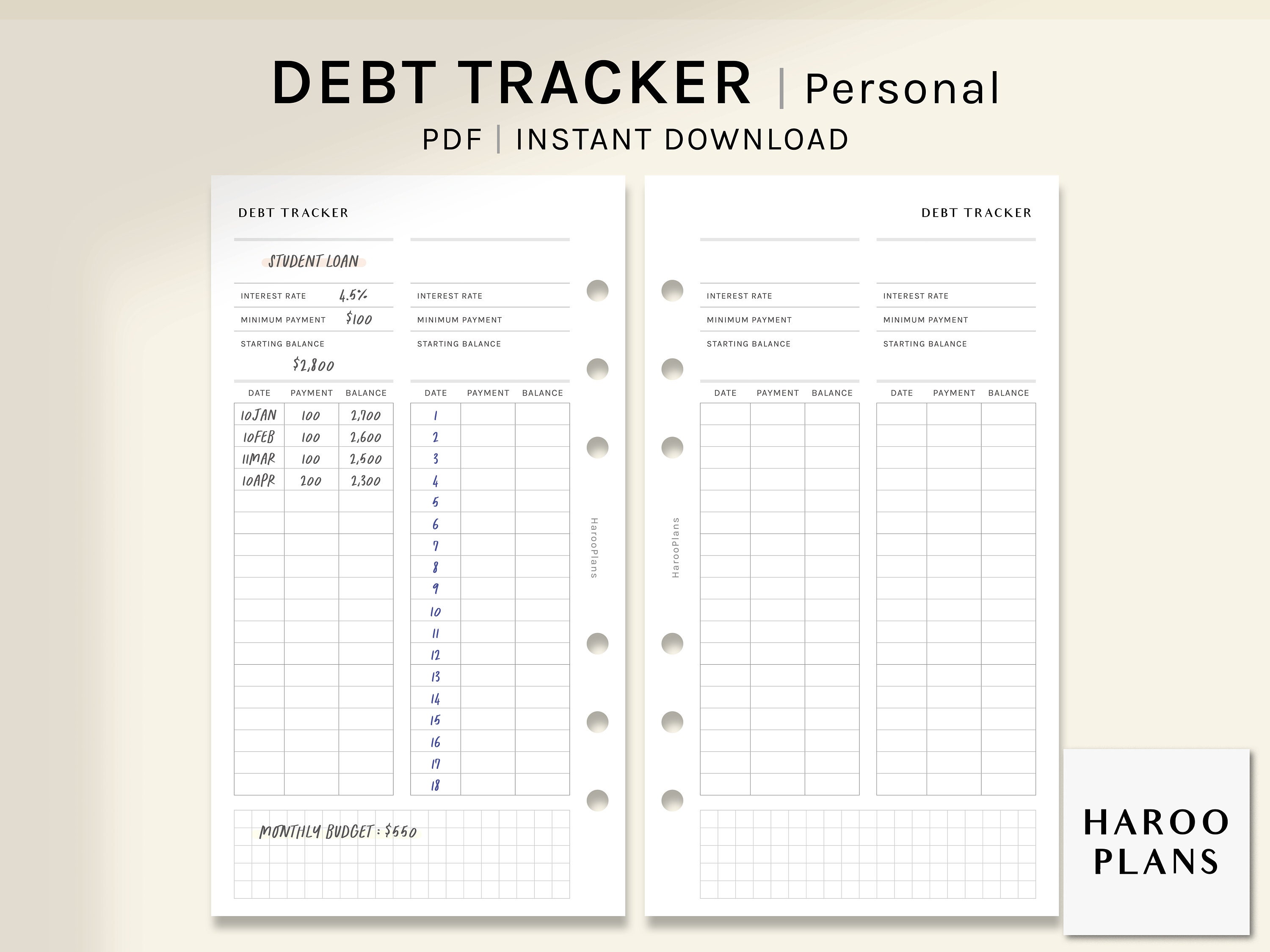 Debt Tracker Personal Size Printable Planner Inserts Loan - Etsy