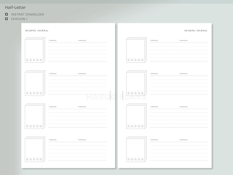 Reading Journal | Half-letter Printable Planner Inserts | Book Review ...