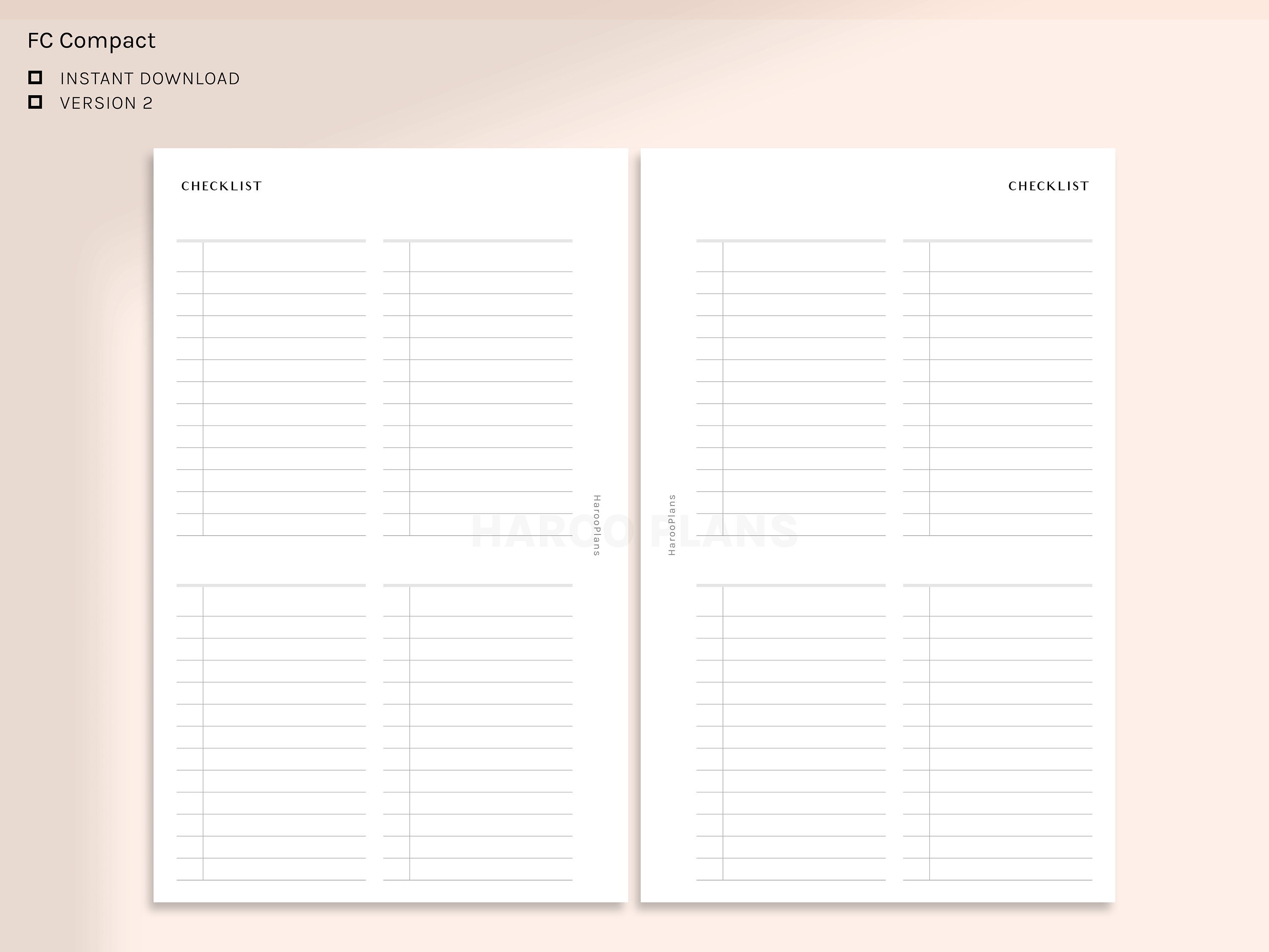 Checklist Sheet FC Compact Printable Planner Inserts Work - Etsy