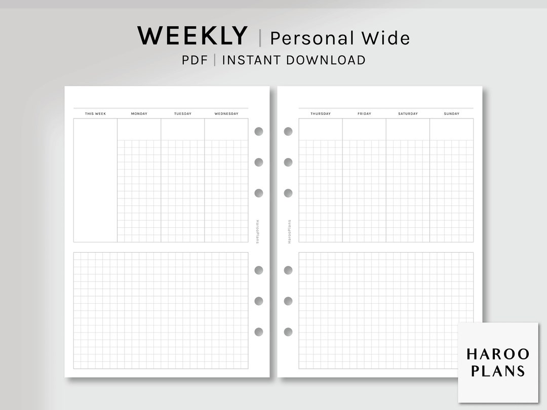 Weekly Personal Wide Printable Planner Inserts Undated WO2P Template ...