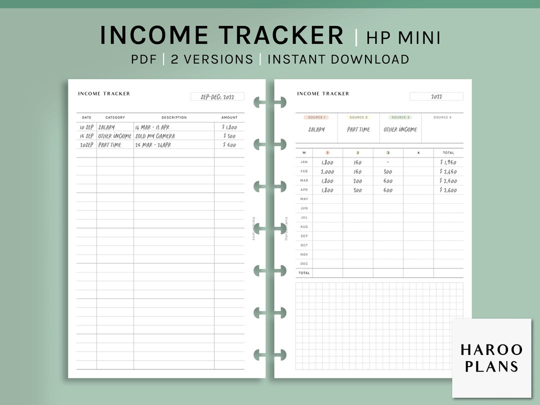 Income Tracker | HP Mini Printable Happy Planner Inserts | Money Log ...
