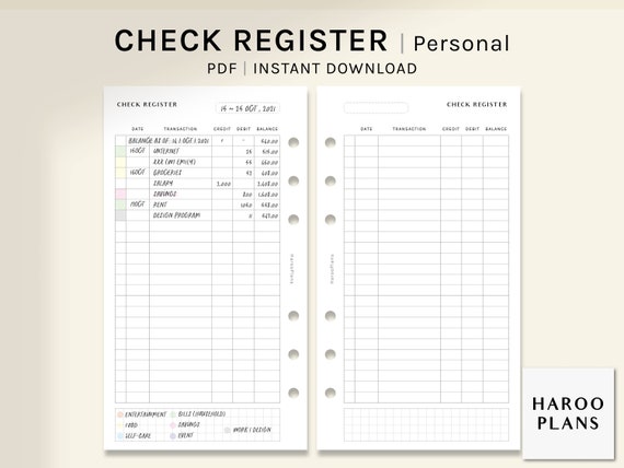 Check Register Personal Printable Planner Inserts | Etsy