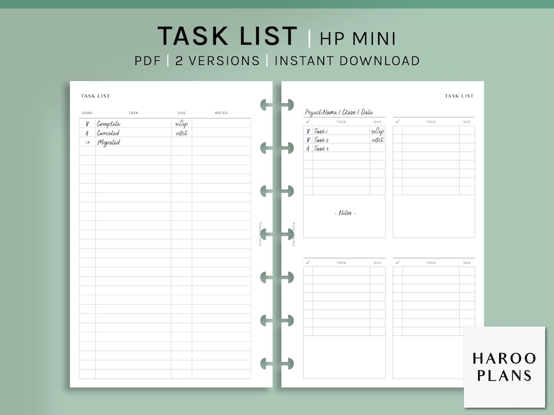 Task List | HP Mini Printable Happy Planner Inserts | to Do List ...