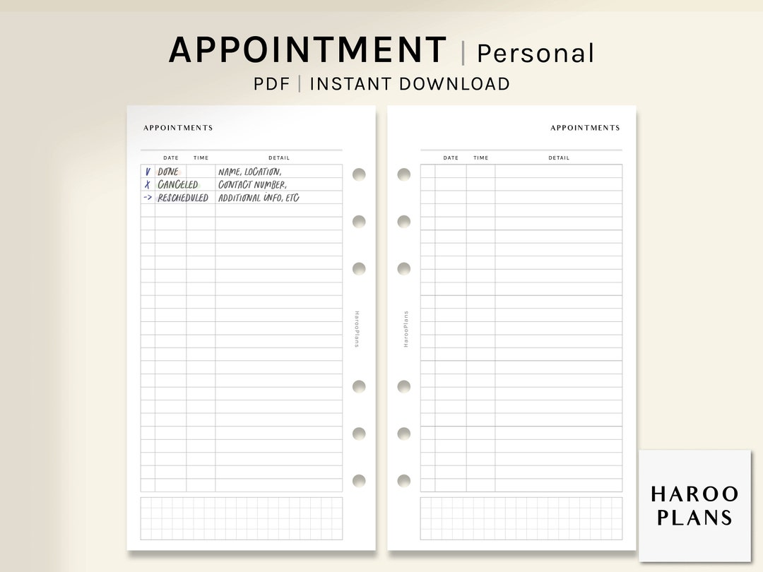 Appointment Tracker | Personal Size Printable Planner Inserts ...
