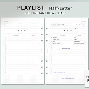 Playlist Sheets | Half-letter | Printable Music Tracker Inserts ...
