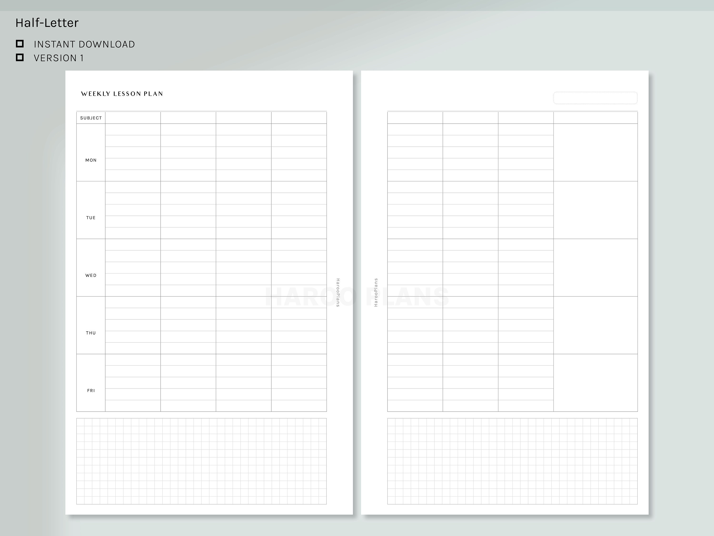 Weekly Lesson Planner Half-letter Printable Inserts | Etsy