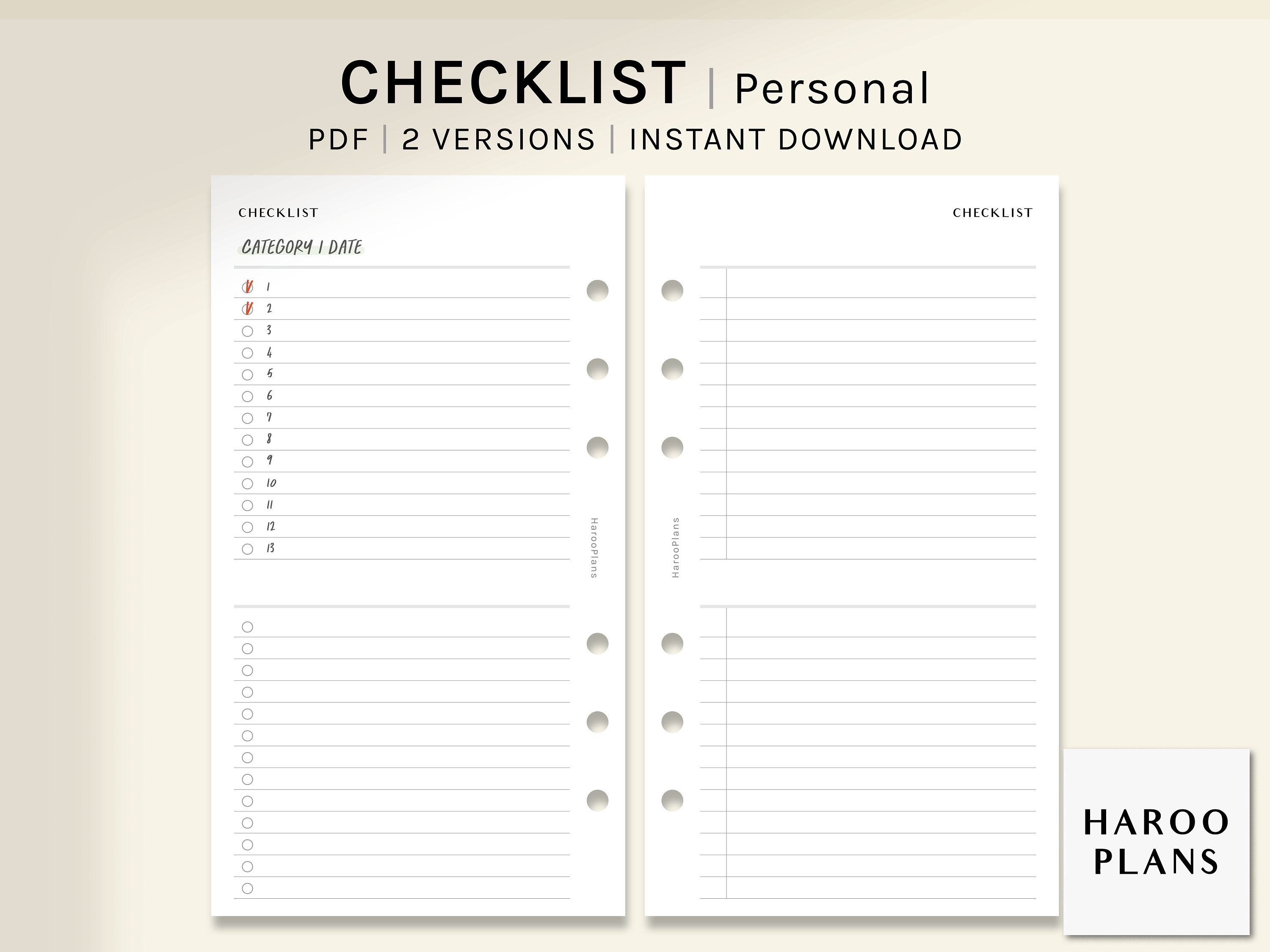 Checklist Sheet Personal Size Printable Planner Inserts | Etsy Australia