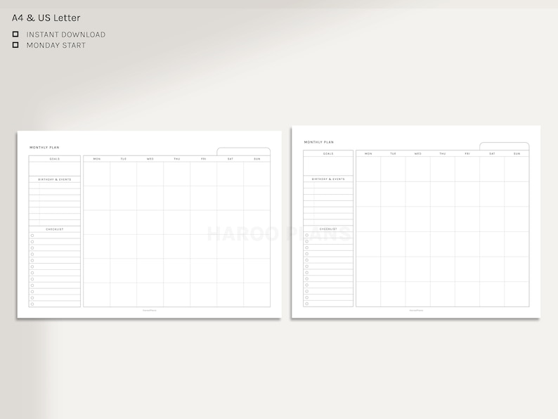 Monthly Planner A4 US Letter Printable Inserts MO1P - Etsy