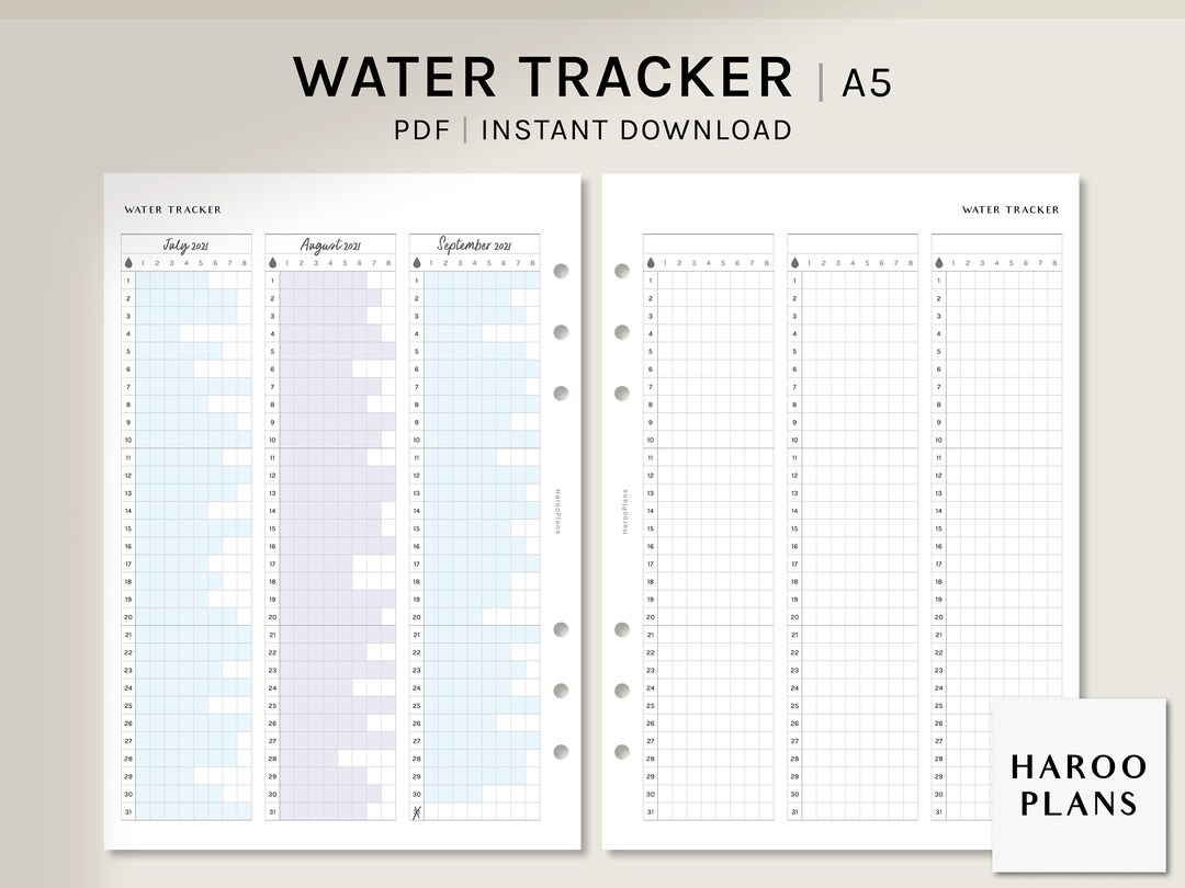 Water Tracker | A5 Printable Planner Inserts | Water Intake Log Layout ...