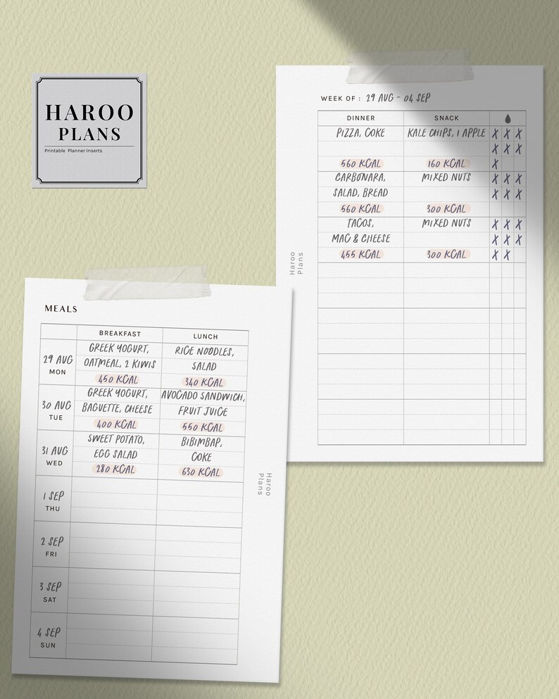 Weekly Meal Tracker | Pocket Size Printable Planner Inserts | Food Log ...