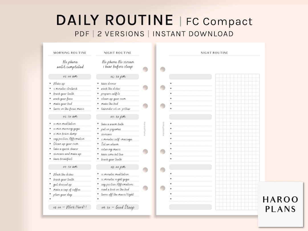 Daily Routine FC Compact Size Printable Planner Inserts - Etsy