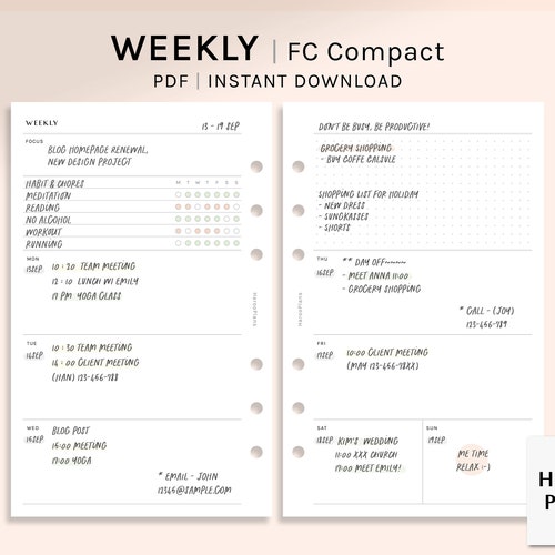 Daily Planner FC Compact Size Printable Inserts 24hours - Etsy