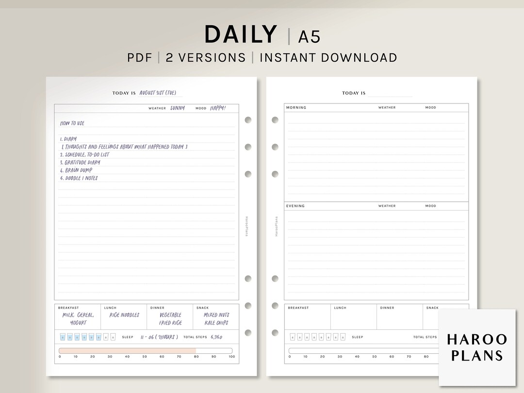Daily Diary | A5 Printable Planner Inserts | Idea Notes, Today's ...