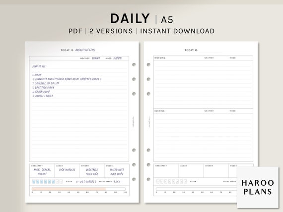 Daily Diary A5 Printable Planner Inserts Idea Notes - Etsy
