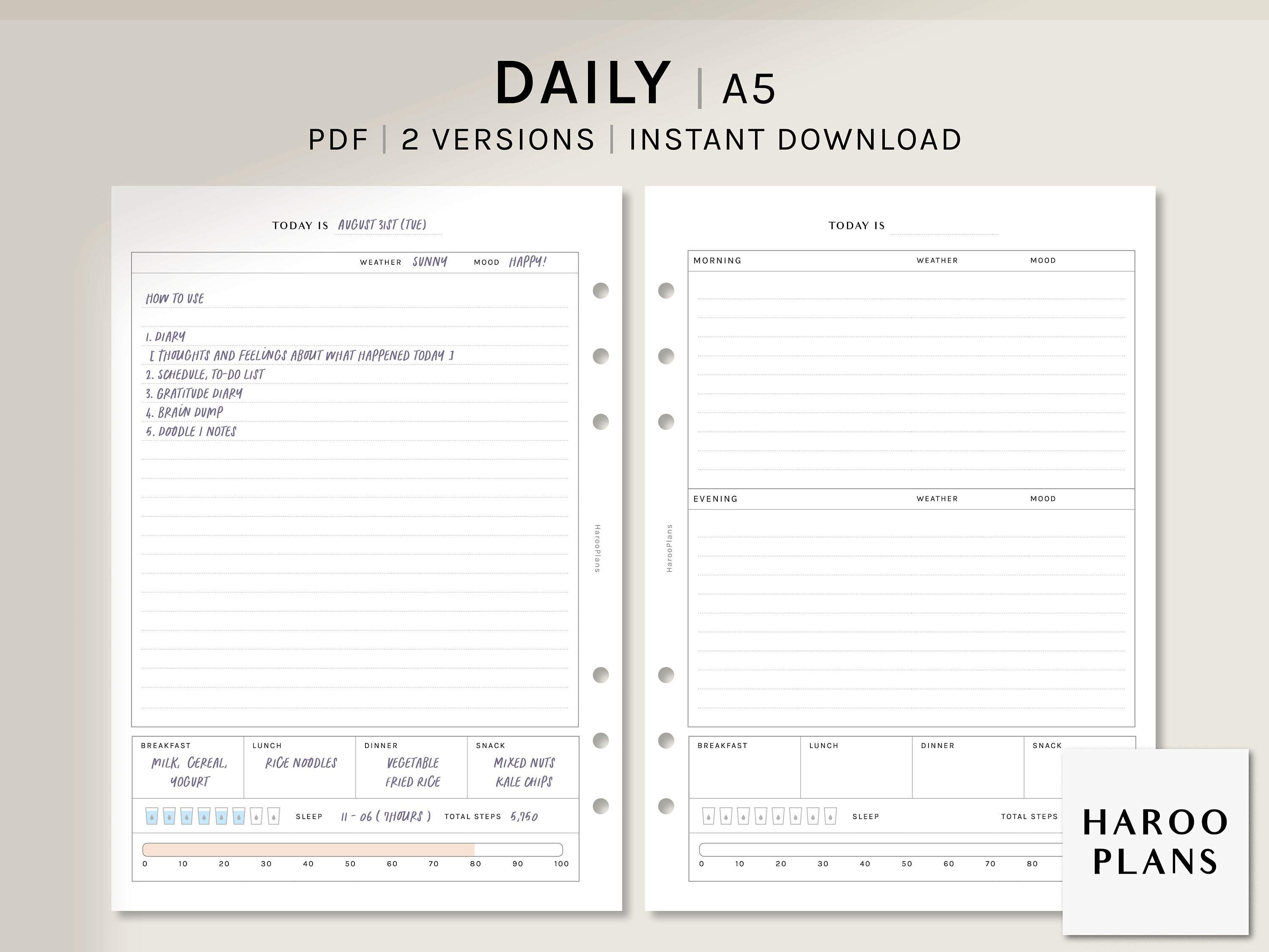 Daily Diary A5 Printable Planner Inserts Idea Notes - Etsy