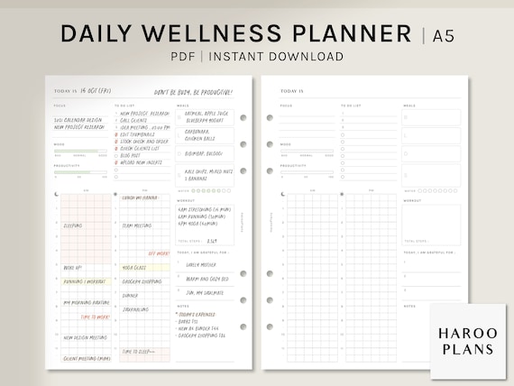 Daily Wellness Planner A5 Printable Inserts Day Schedule - Etsy
