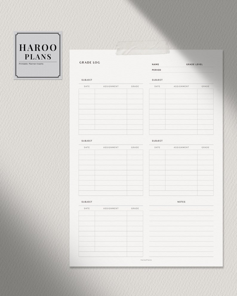 Grade Log Sheet | A4, US Letter Printable Planner Inserts | Homeschool ...
