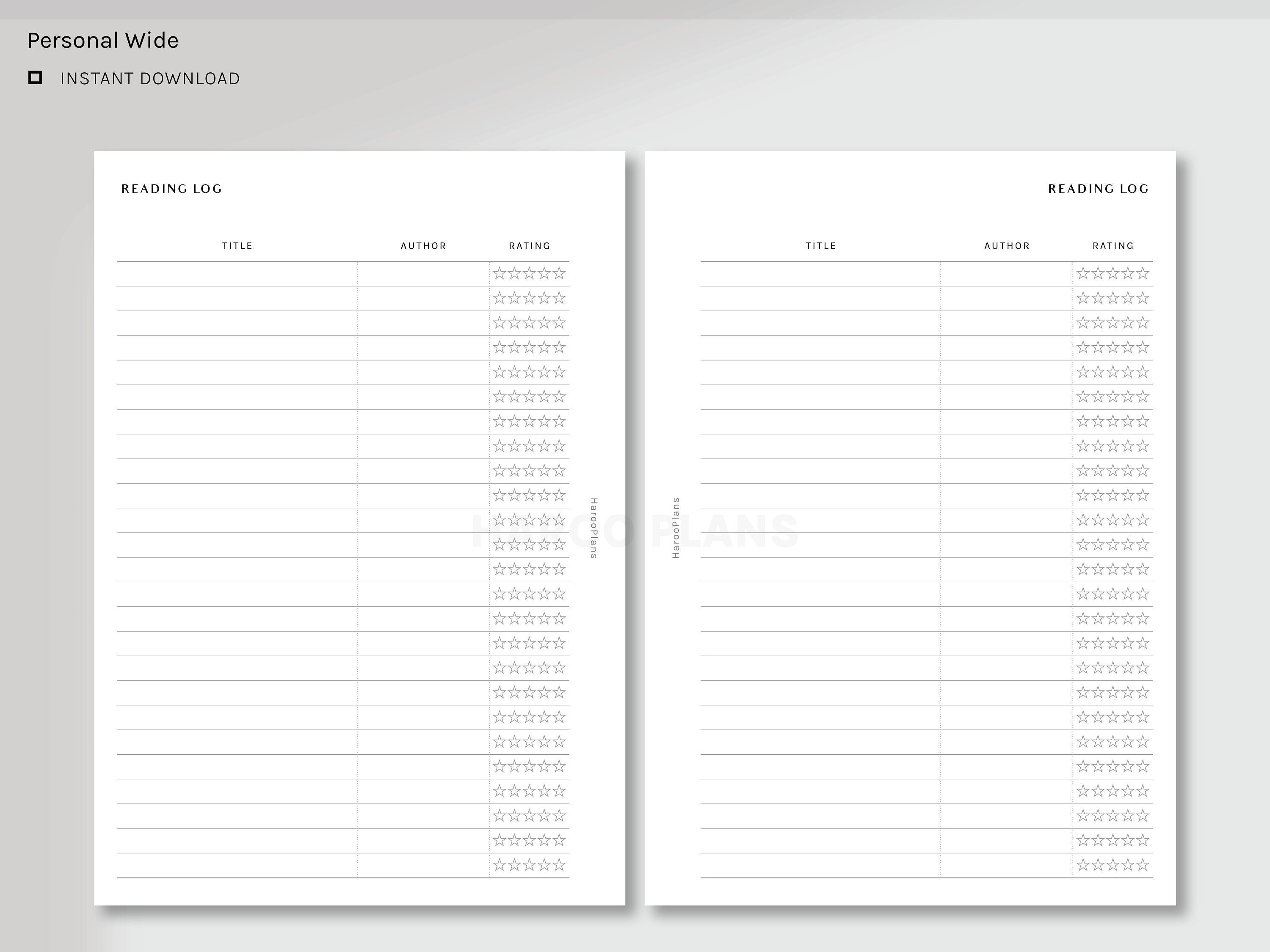 Reading Log Personal Wide Size Printable Planner Inserts - Etsy