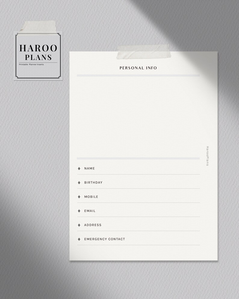 Personal Information Page A6 Personal Data Sheet Printable | Etsy