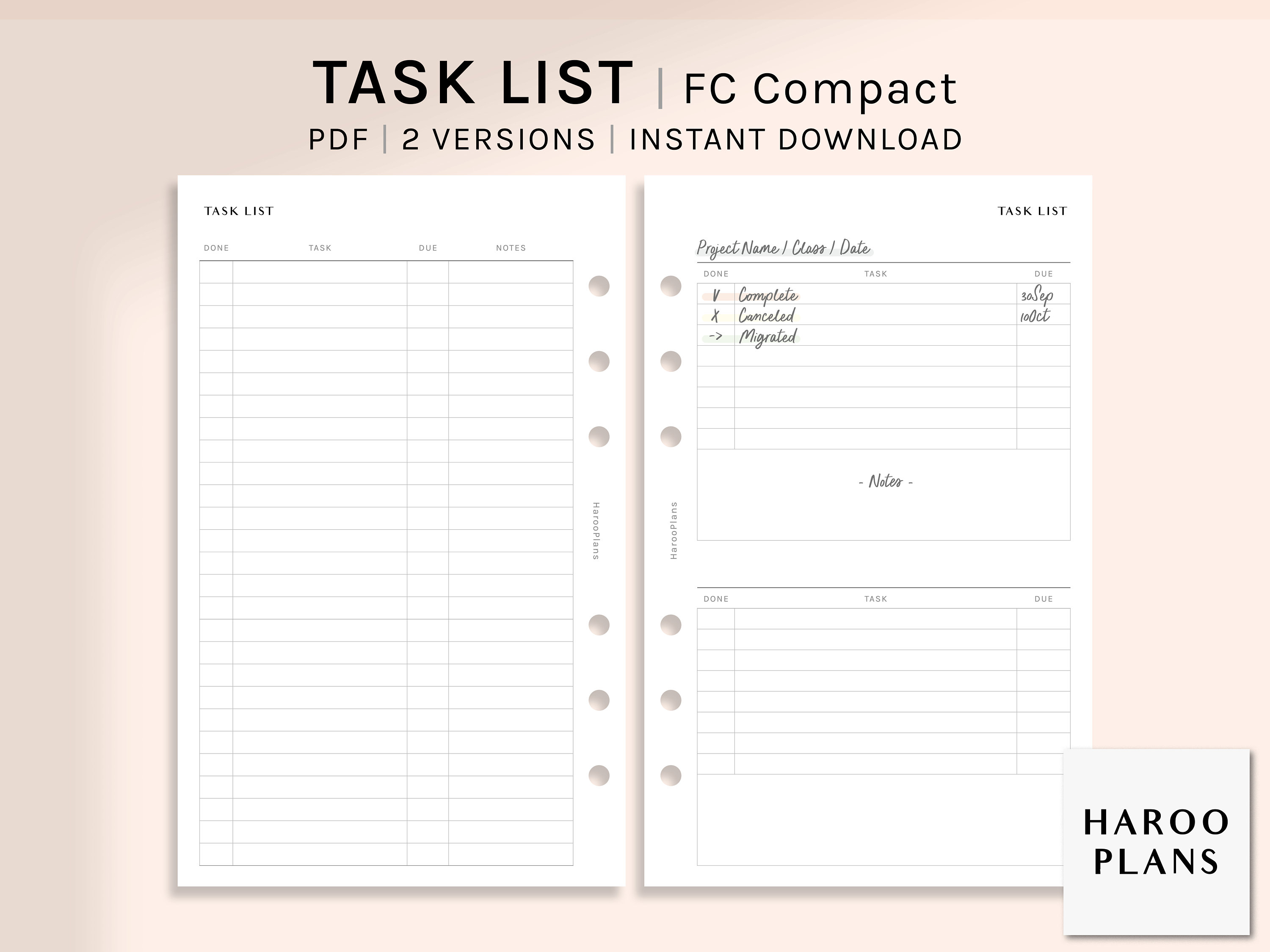 FC Compact PRINTABLE Task Planner Insert Paper Calendars & Planners ...