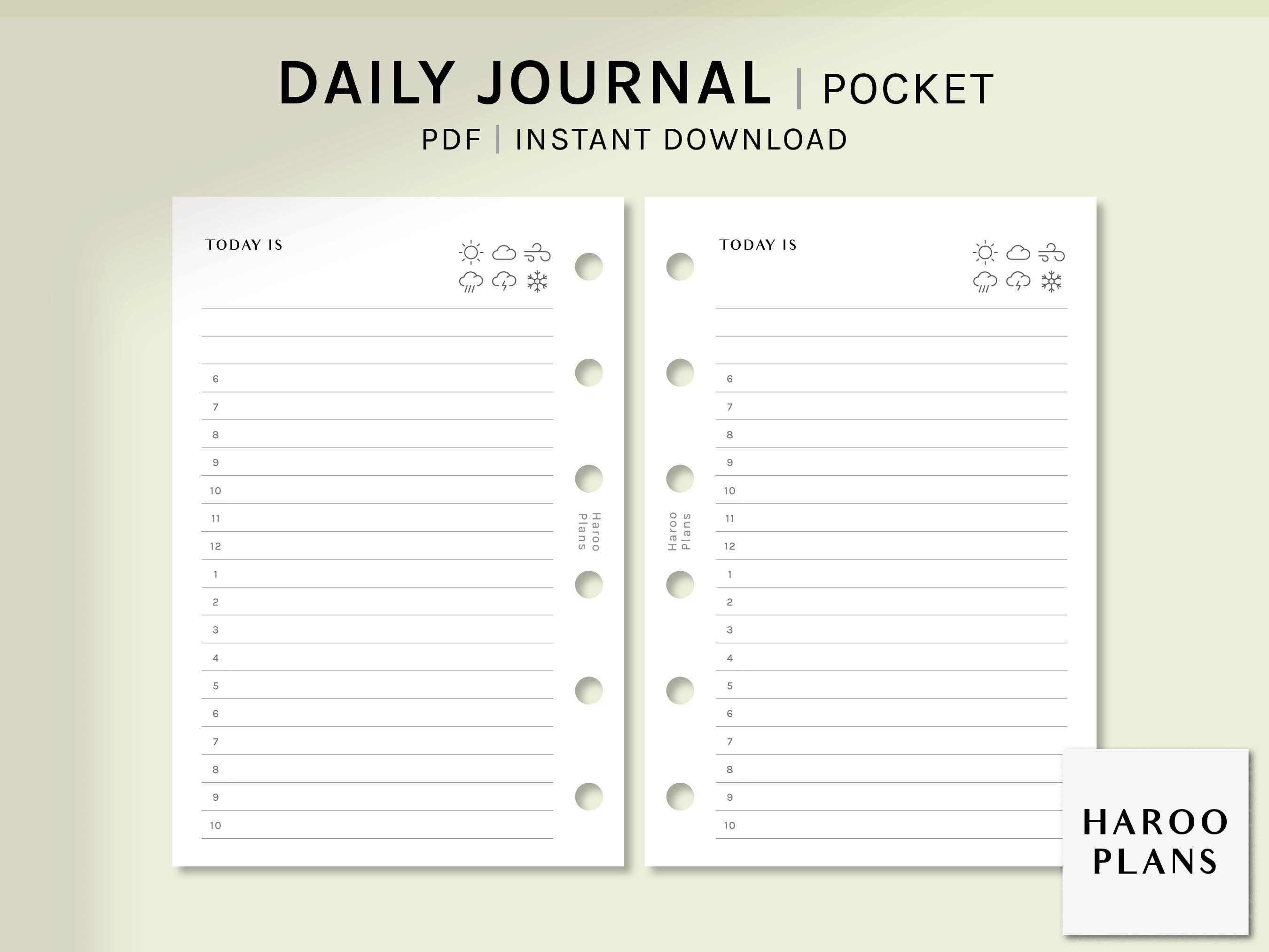 Daily Journal | Pocket Size Printable Planner Inserts | Simple Lined ...