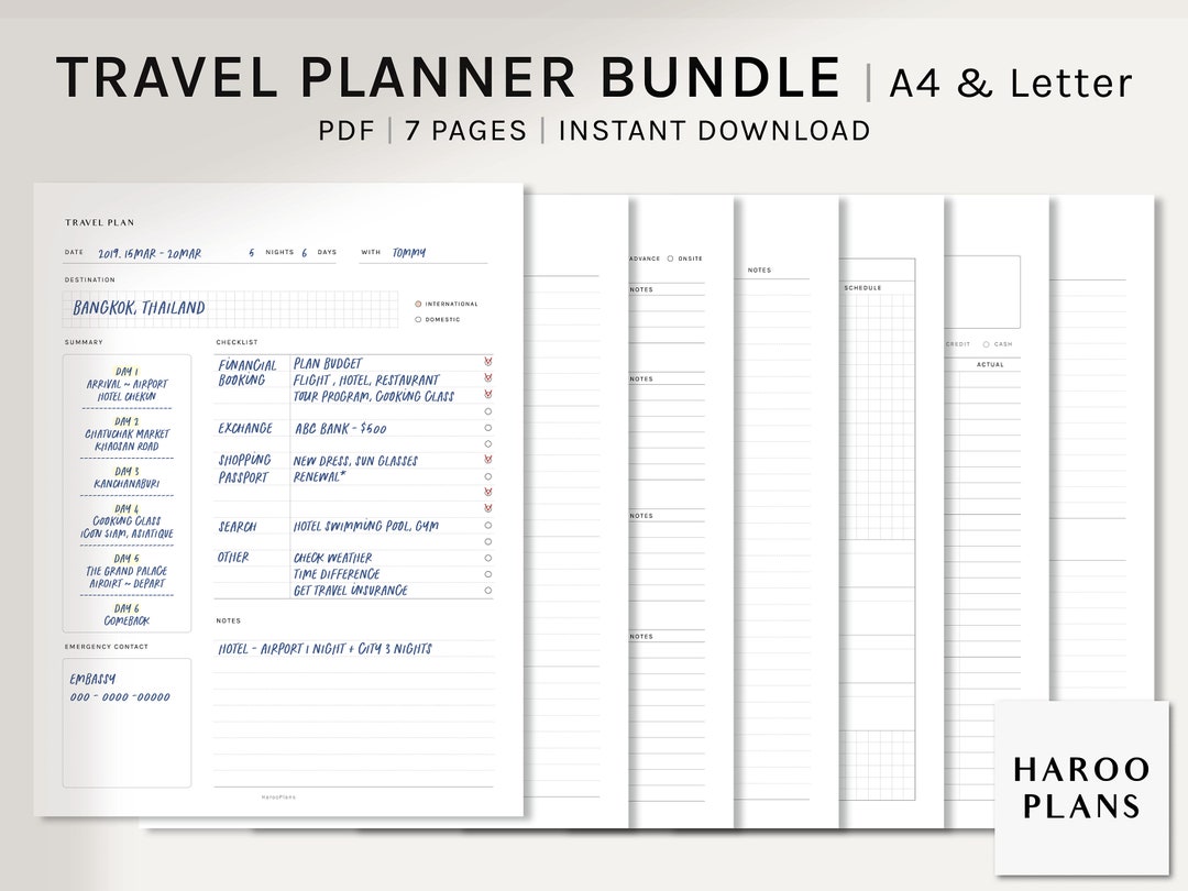 Travel Planner Bundle | A4, US Letter Size Printable Inserts ...