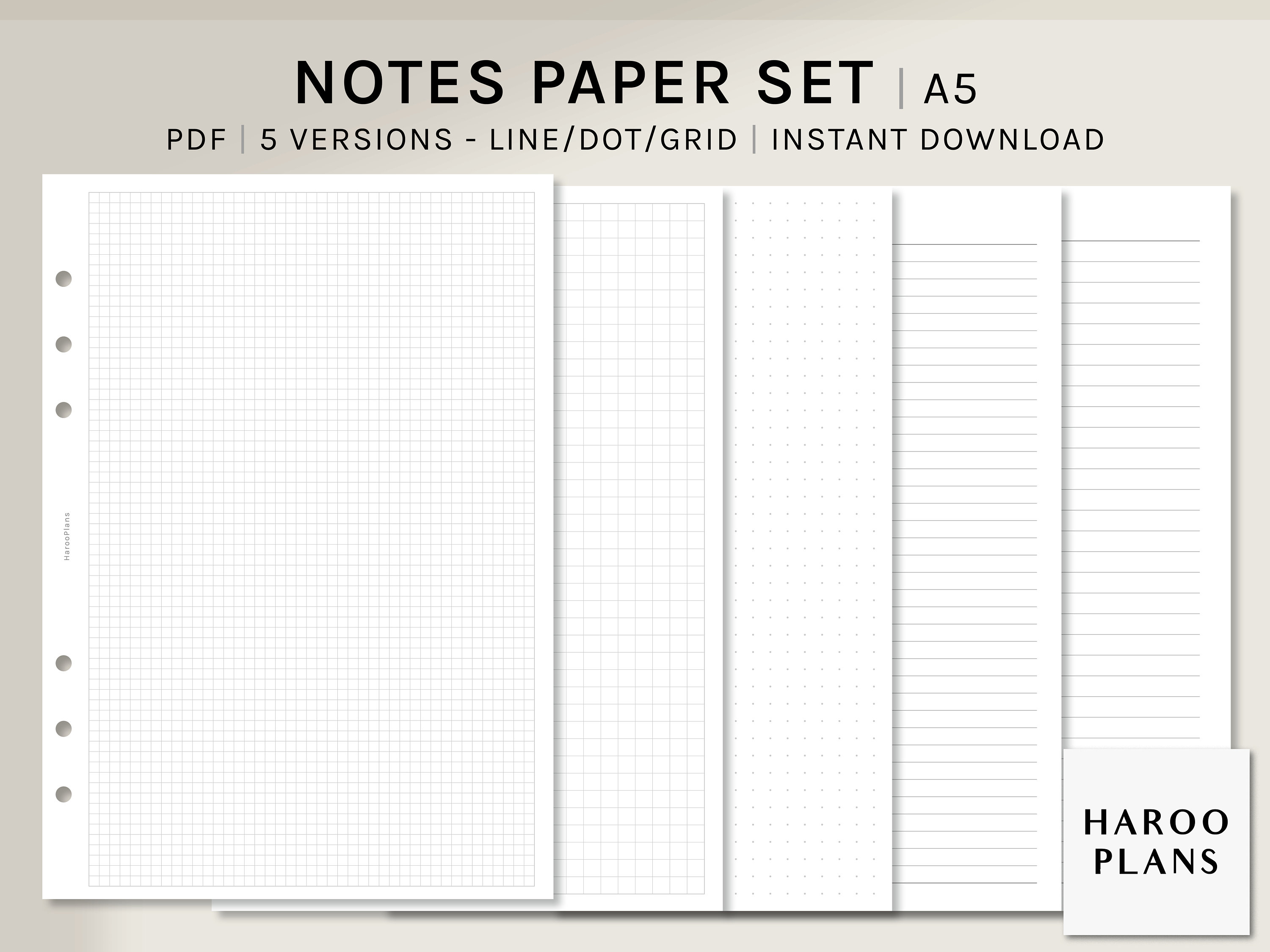 Basic Notes Paper Set A5 Printable Planner Inserts Blank - Etsy Canada