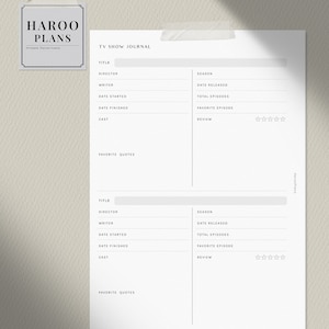 TV Show Journal Printable Inserts | A5 | TV Series Review Writing ...