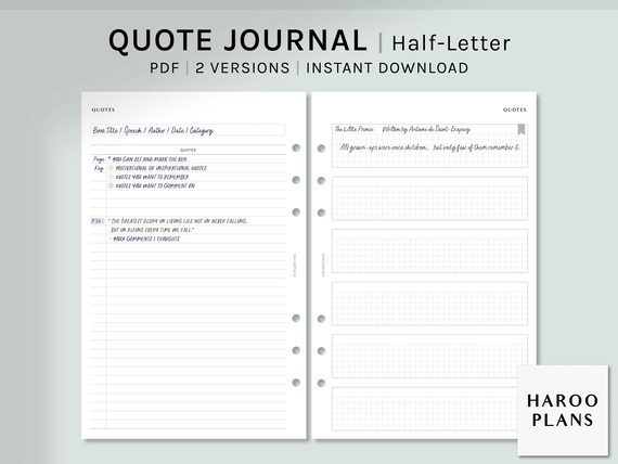 Quotes Journal Half-letter Printable Planner Inserts | Etsy