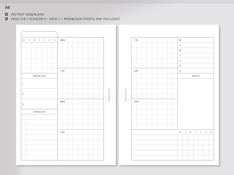 Undated Weekly A6 Printable Planner Inserts WO2P Schedule - Etsy