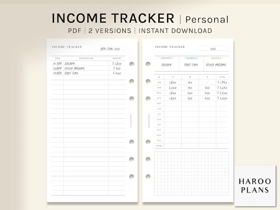 Income Tracker Personal Size Printable Planner Inserts | Etsy