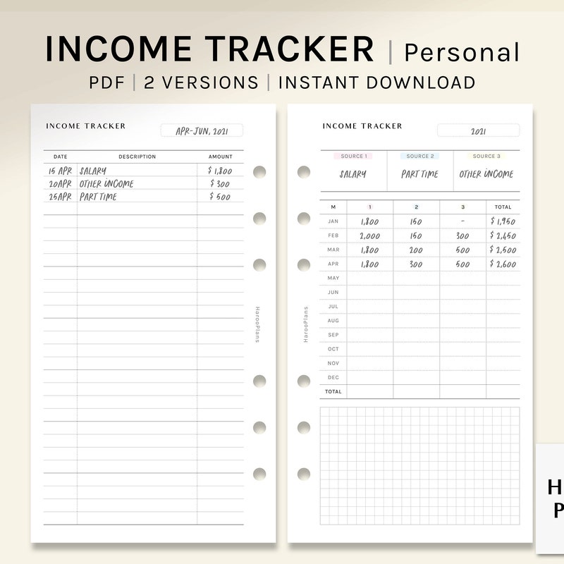 Income Tracker Printable - Etsy