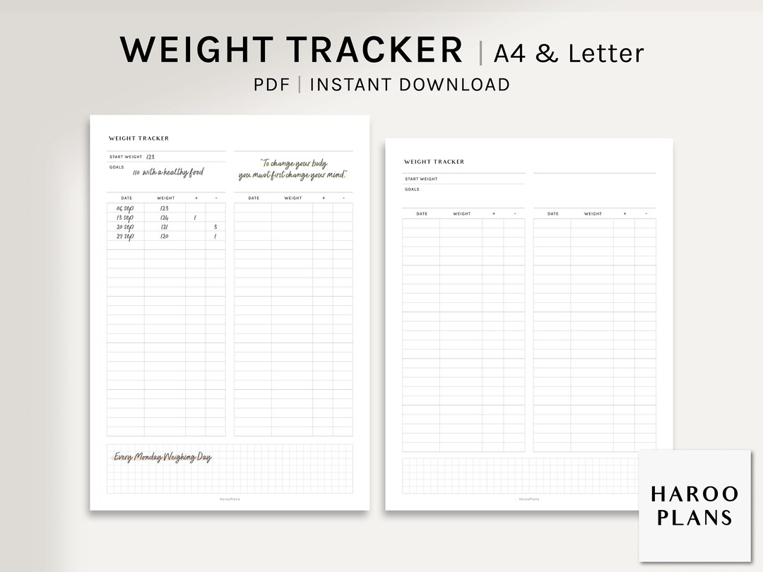 Weight Tracker Sheet | A4, US Letter Printable Planner Inserts | Weight ...
