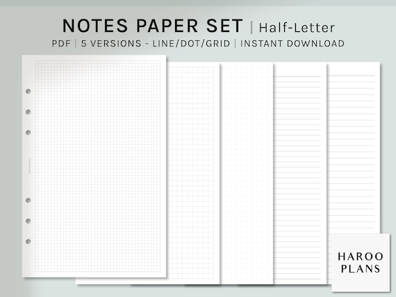 Classic Notes Paper Set Printable Half-letter Planner - Etsy