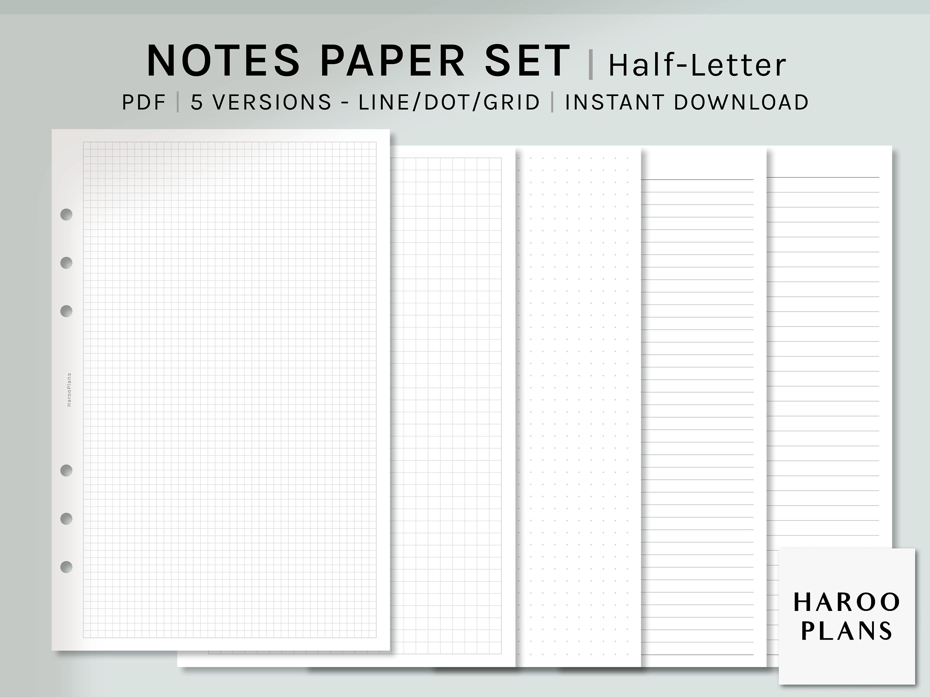 Classic Notes Paper Set Printable Half-letter Planner - Etsy