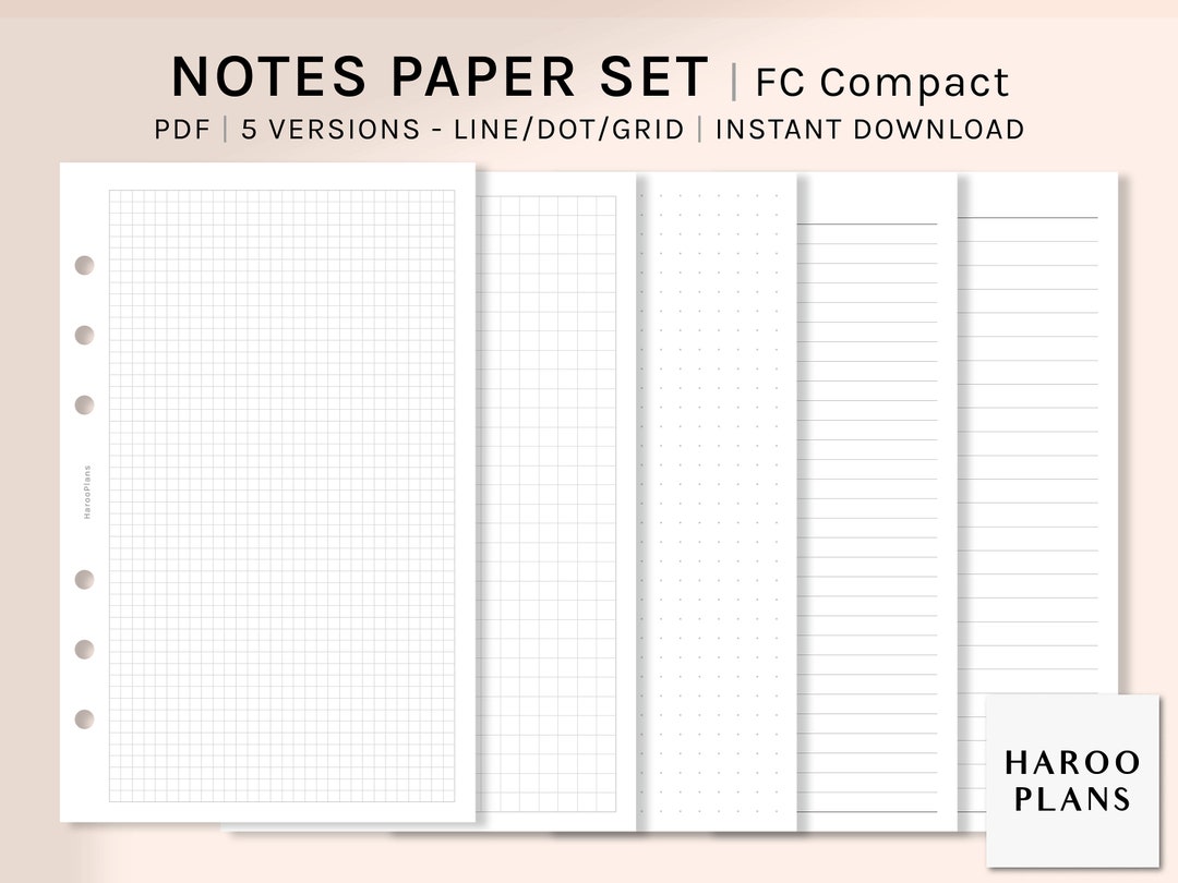 Basic Notes Paper Set | FC Compact Printable Planner Inserts | Study ...