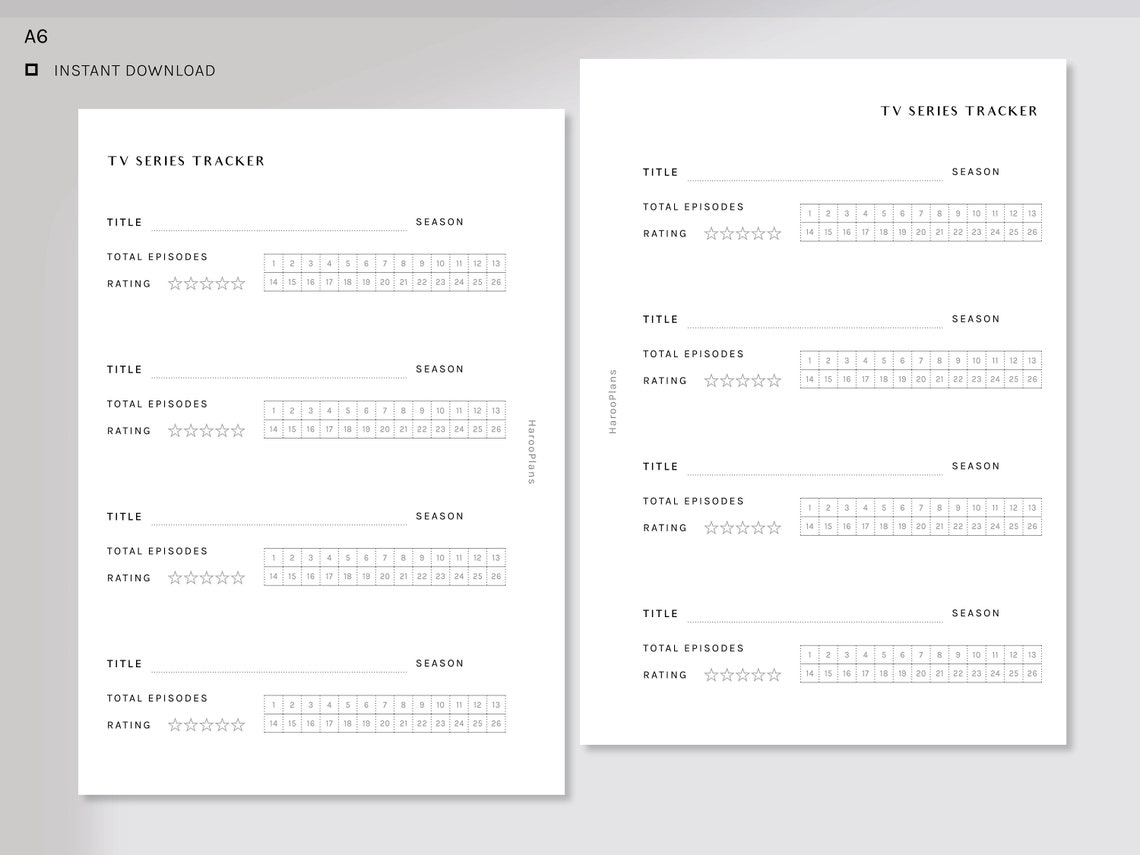 TV Series Tracker Printable Inserts | A6 | TV Show Checklist Template ...