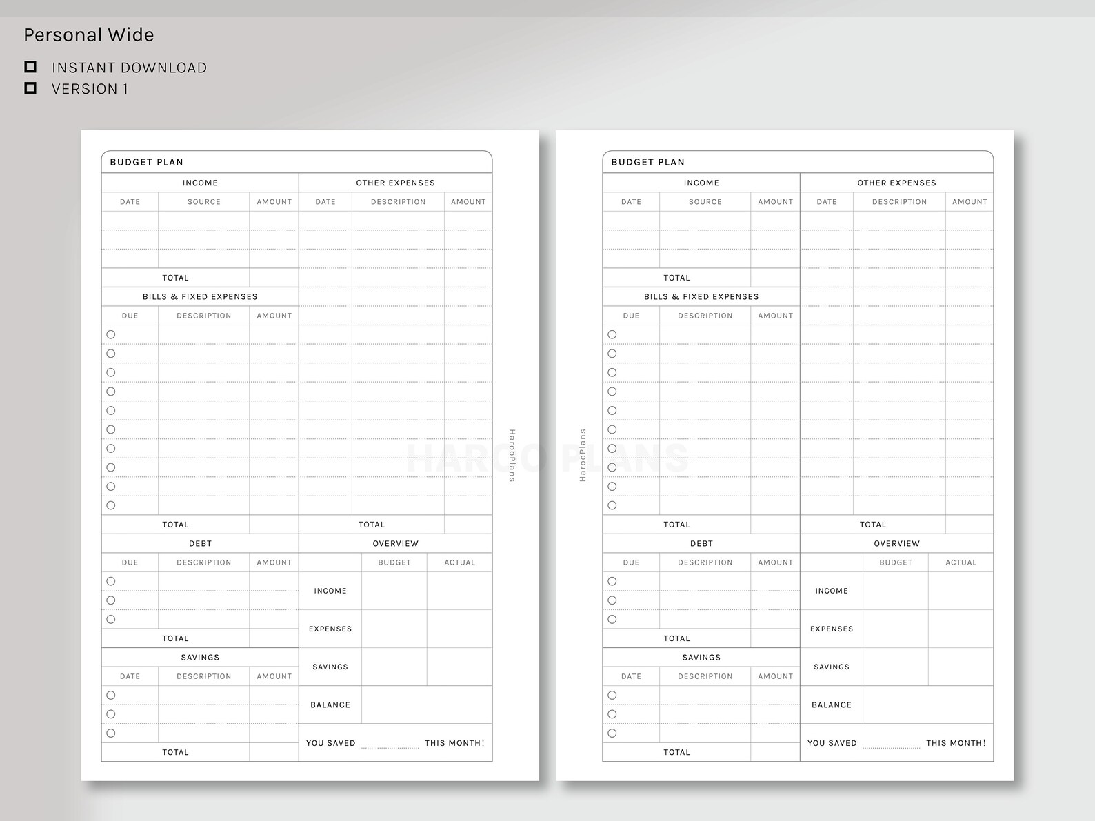 Budget Planner Personal Wide Size Printable Inserts | Etsy