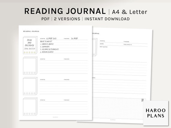 Reading Journal A4 US Letter Printable Planner Inserts - Etsy