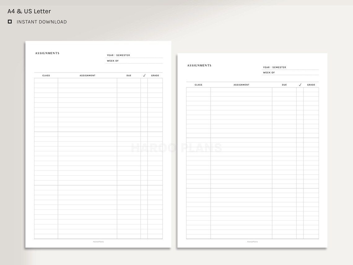 Assignment Tracker A4 US Letter Printable Planner Inserts - Etsy