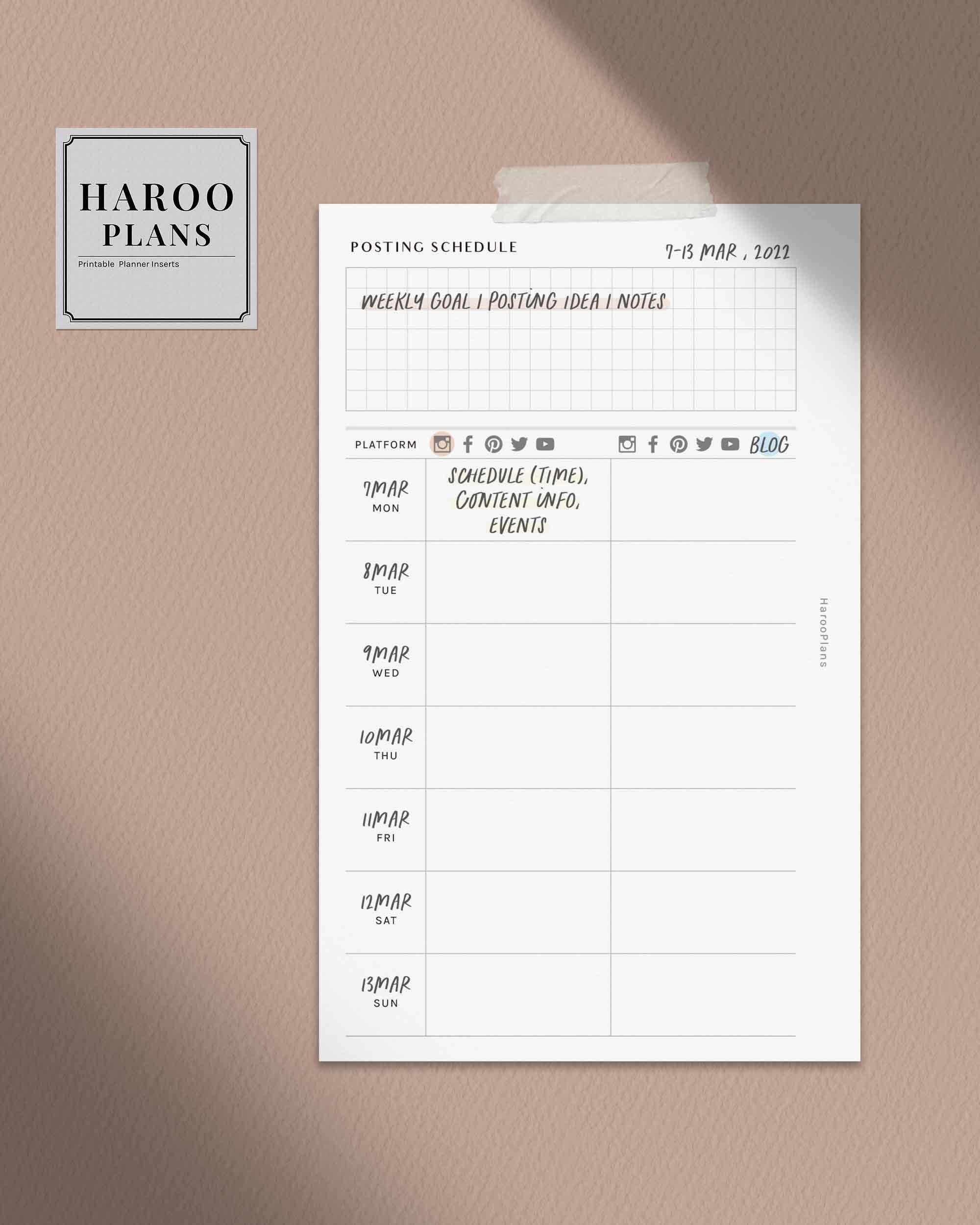 Posting Schedule | FC Compact Printable Planner Inserts | Weekly Social ...