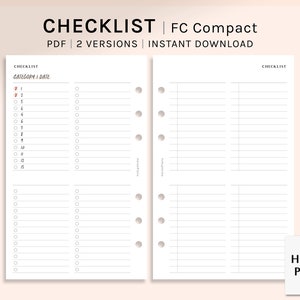 Checklist Sheet | FC Compact Printable Planner Inserts | Work Task Get ...