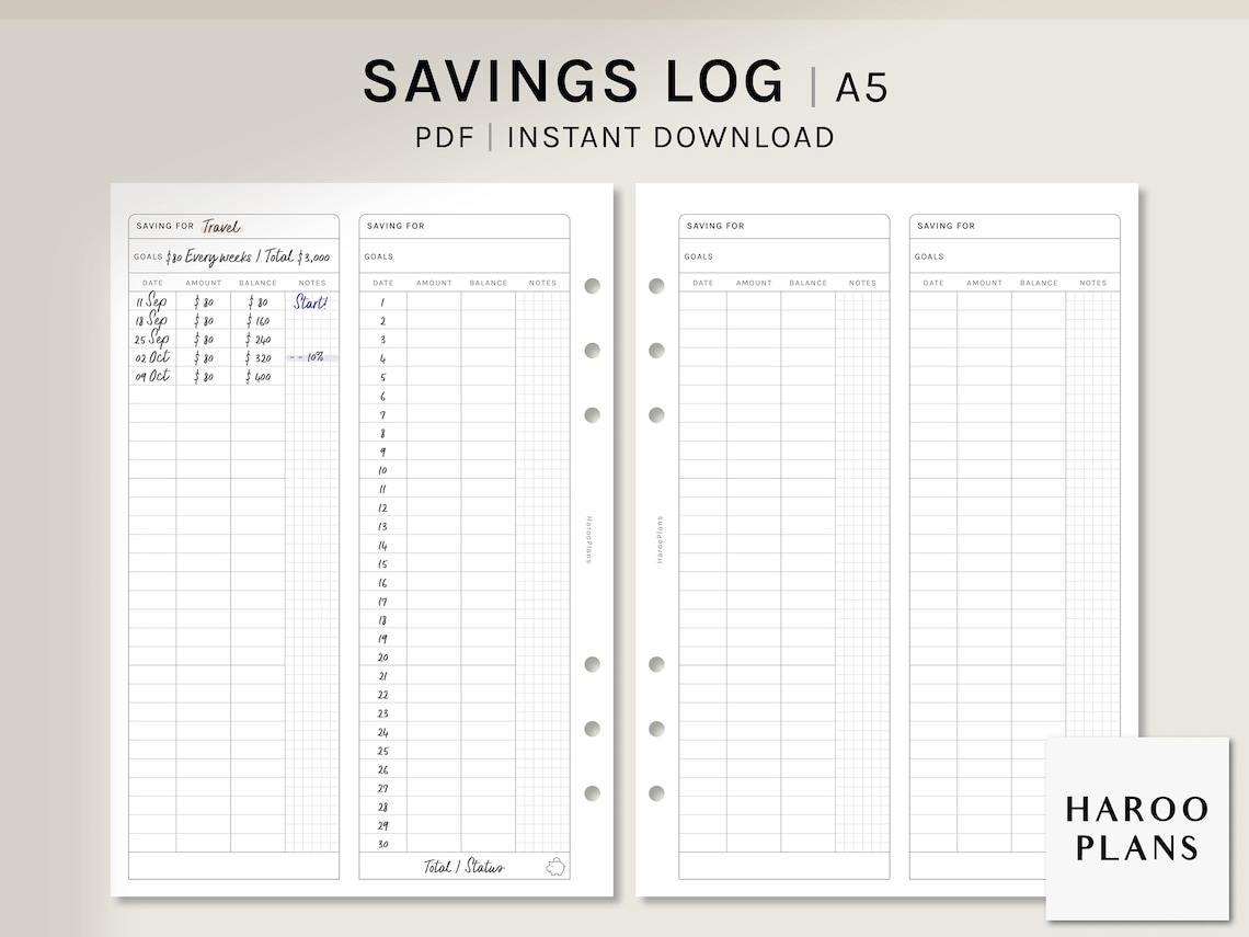 Savings Log Sheet A5 Printable Planner Inserts Financial - Etsy