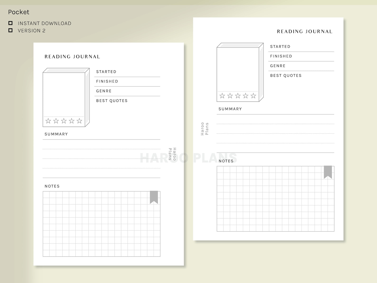Reading Journal Pocket Ring Printable Planner Inserts Book Review Log ...