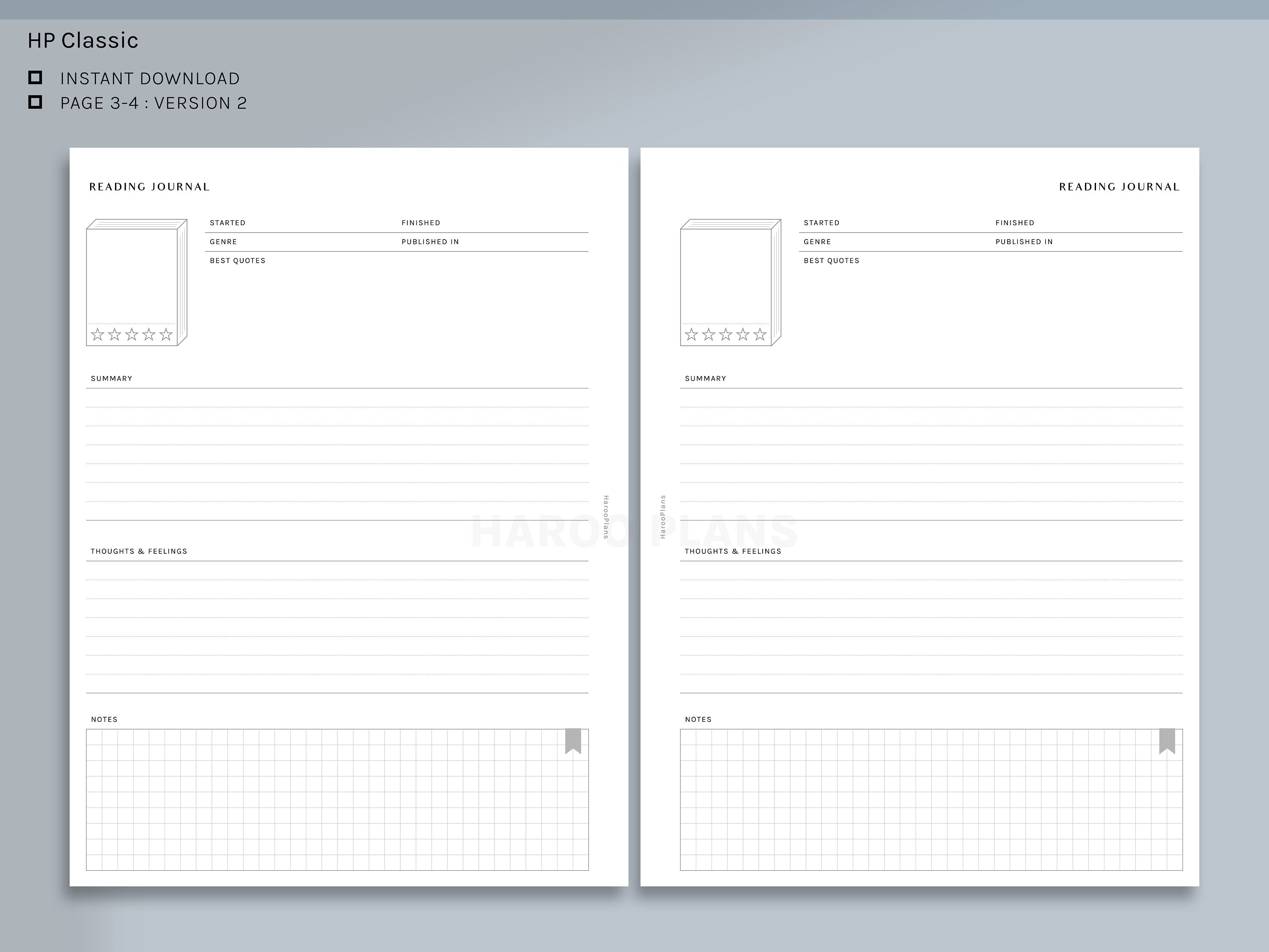 Reading Journal | HP Classic Printable Happy Planner Inserts | Book ...