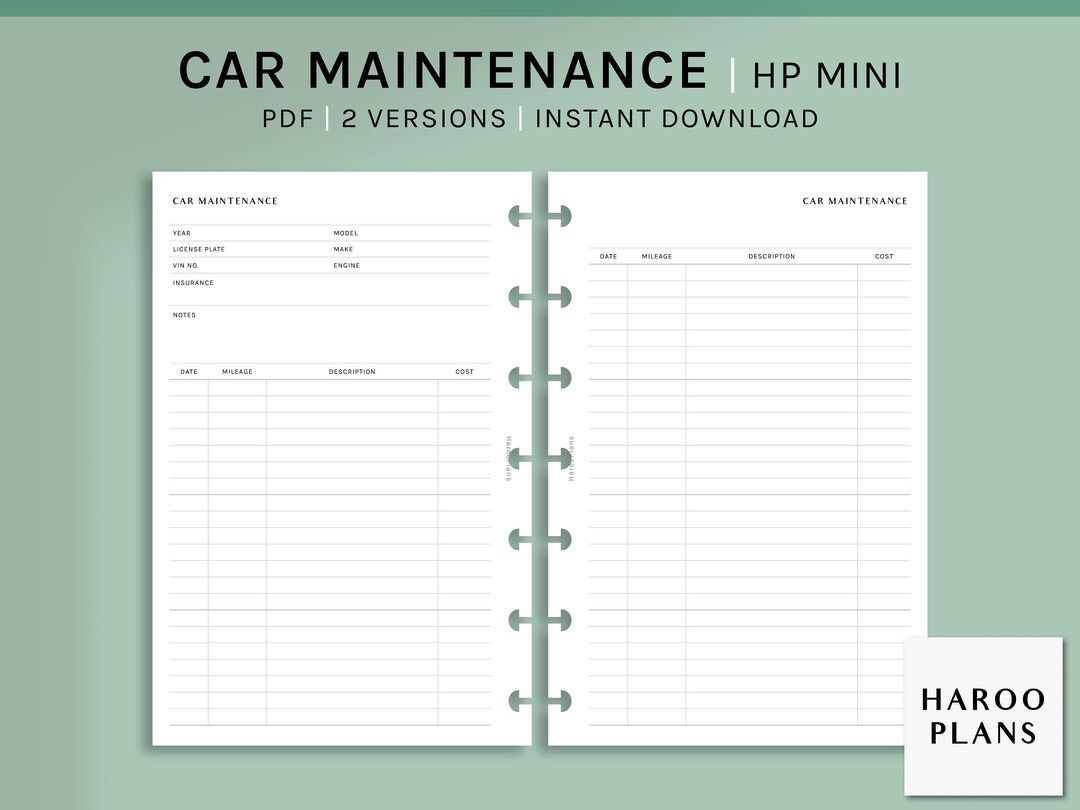 Car Maintenance | HP Mini Printable Happy Planner Inserts | Auto Repair ...