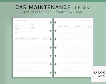 Car Maintenance HP Mini Printable Happy Planner Inserts - Etsy