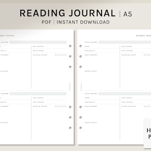 Reading Journal Printable A5 Book Notes Template PDF - Etsy