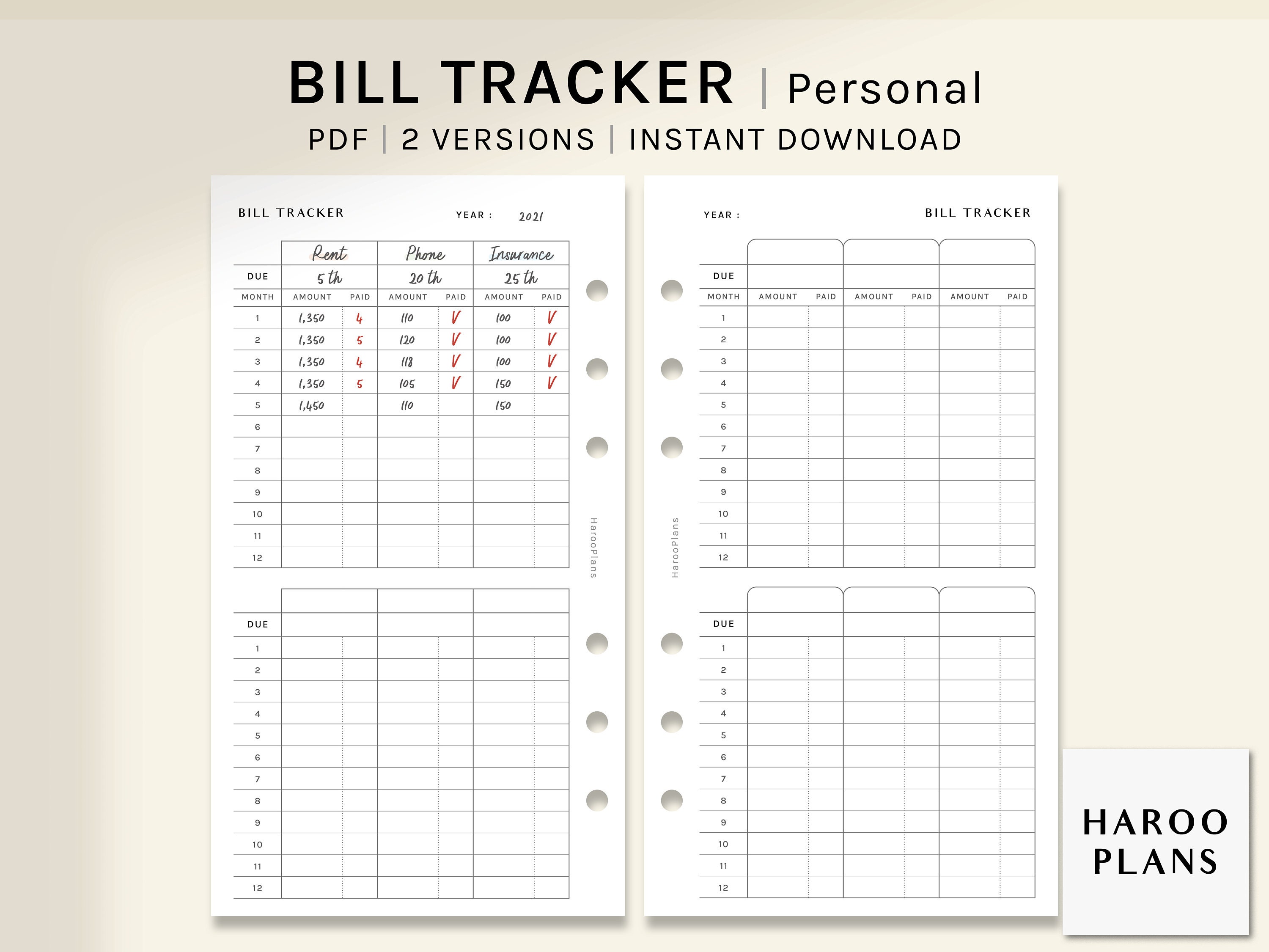Bill Tracker Personal Printable Planner Inserts Spending - Etsy