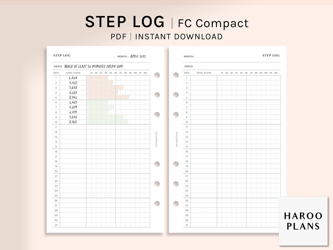 Step Log | FC Compact Printable Planner Inserts | Health Journal ...